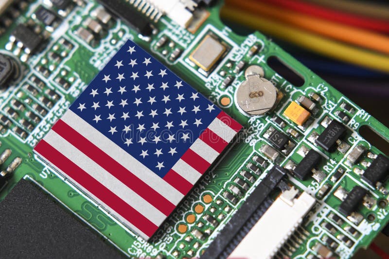 Flag of the USA on Semiconductor Chip or Microchip Stock Photo - Image ...