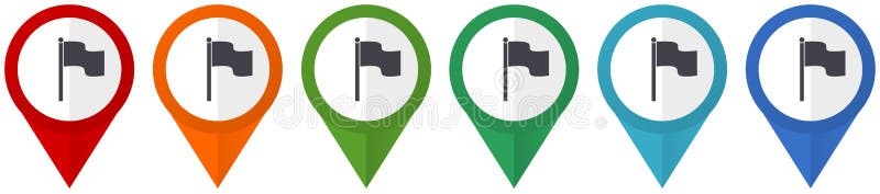 Flag Vector Pointers, Set of Colorful Flat Design Icons Isolated on ...