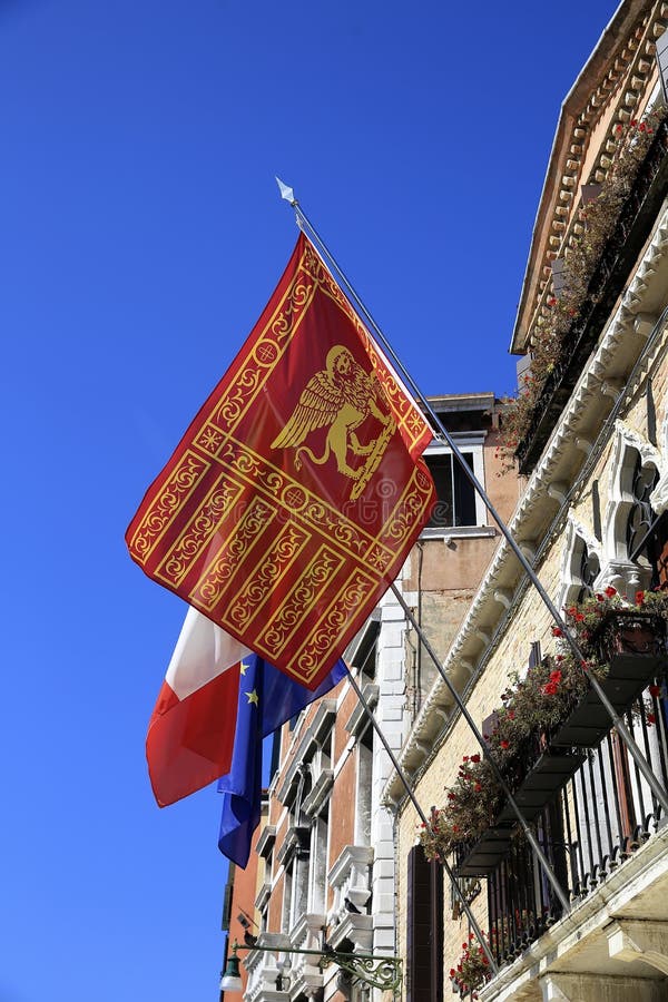Flag of Venice in Venetian Building Stock Image - Image of retro, flag ...
