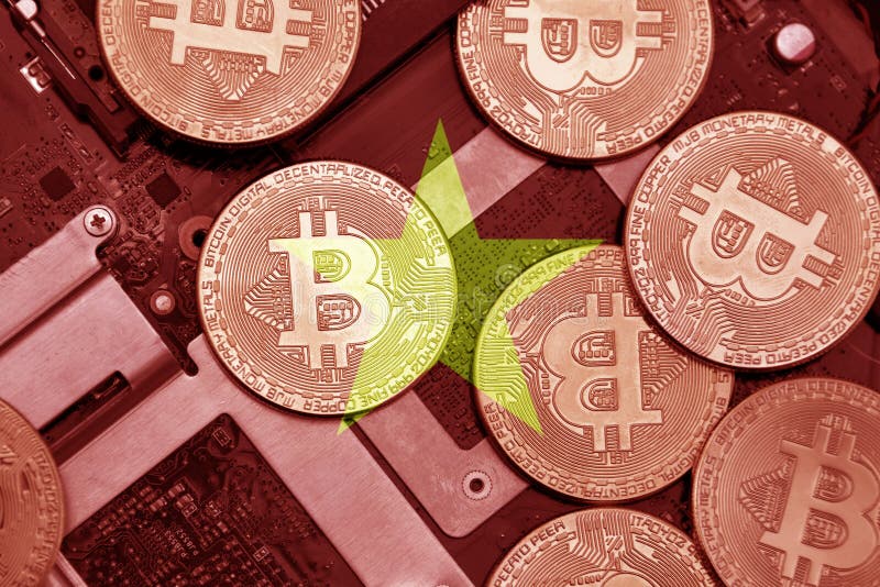 Flag of Vietnam on the Bitcoins with Computer Electronic Circuit Board Background. Bitcoin ...