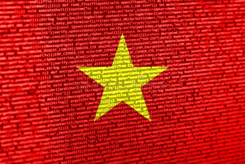 Flag of Vietnam Over Digital Code. Concept of Cybersecurity, Innovation ...