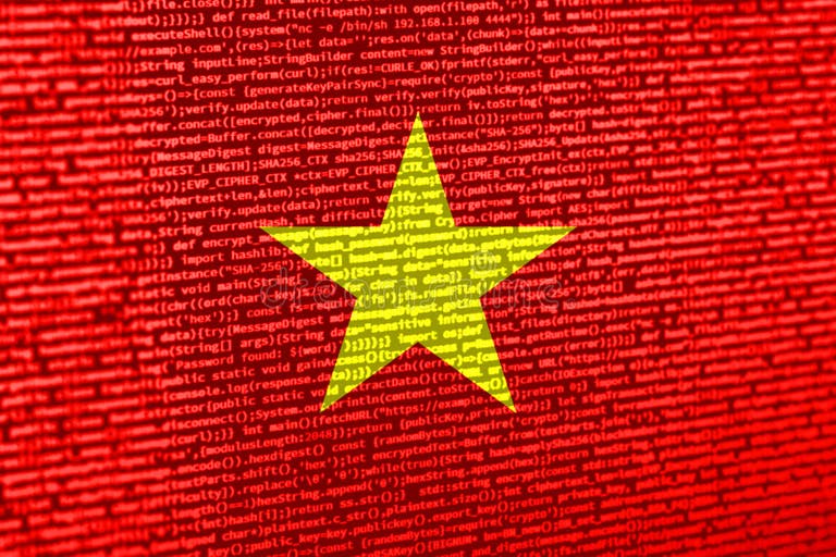 Flag of Vietnam Over Digital Code. Concept of Cybersecurity, Innovation ...