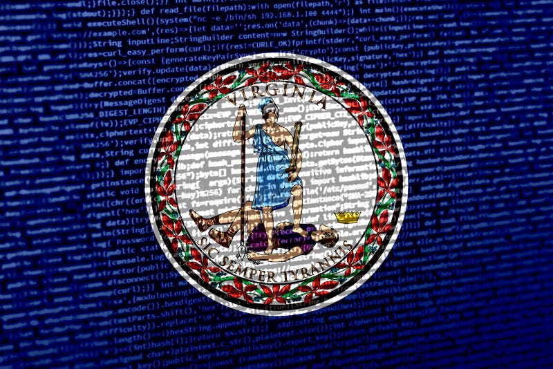 Flag of Virginia Over Digital Code. Concept of Cybersecurity ...
