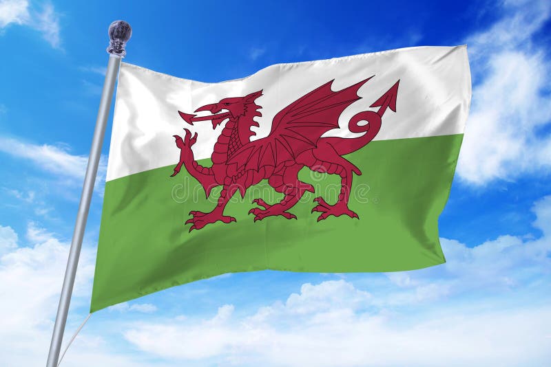 Wales Flag in a Blue Sky stock image. Image of glory - 113342447