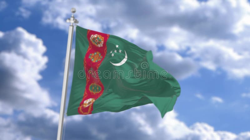 Flag Waving In The Wind Against The Blue Sky Turkmenistan Stock Footage