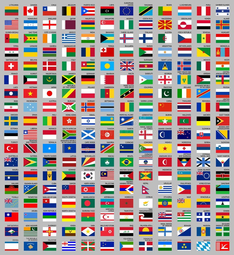 216 Flaggen der Welt vektor abbildung. Illustration von international ...