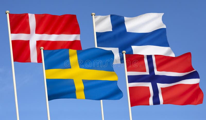 Flaggor Av Skandinavien - Nordeuropa Arkivfoto - Bild av kors, färger ...