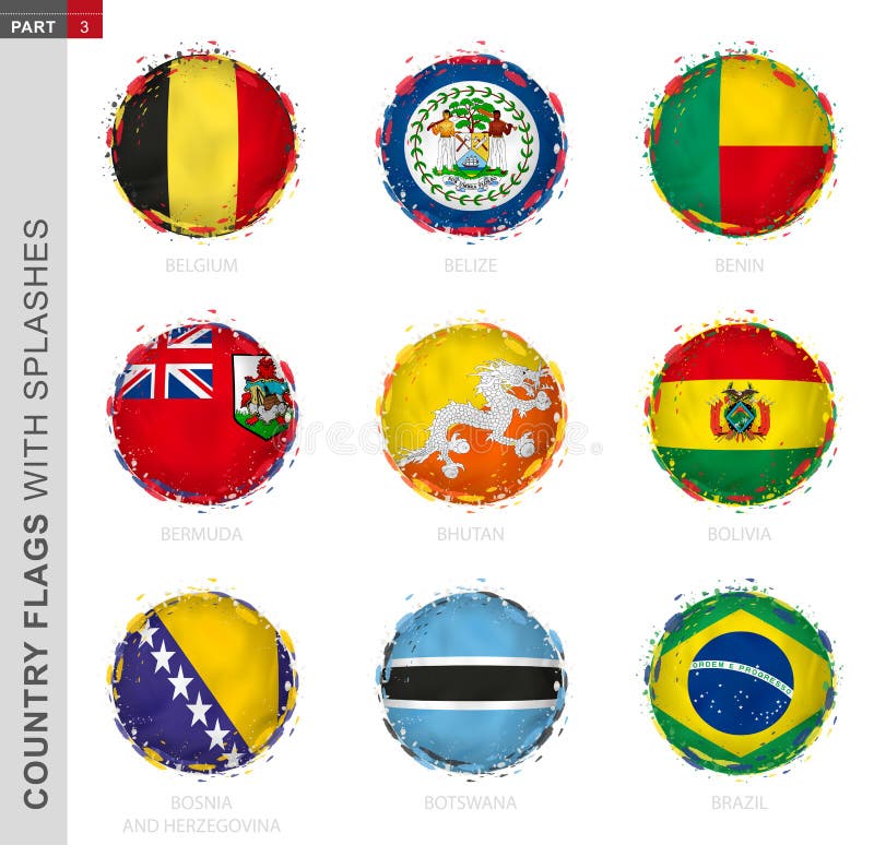 Karta Med Flaggsamlingens Nio Kartkontur Med Flagga Vektor ...