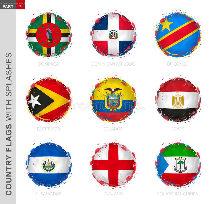 Flaggsamling, Rund Grym Flagga Med Streck 9 Vektorflaggor Vektor ...