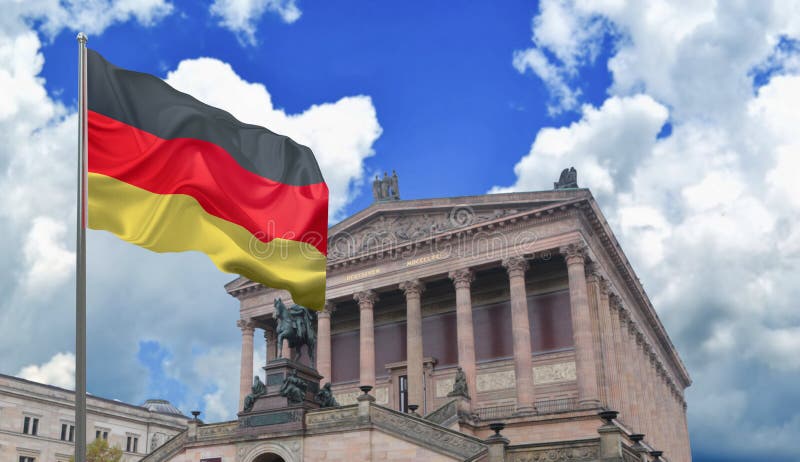 Flagpole and German Flag in Front of German Architecture Building Stock ...