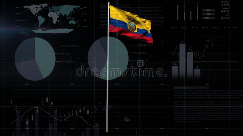 Flagpole Rising Causing Ecuador Flag Unfurling while Charts, Gauges ...
