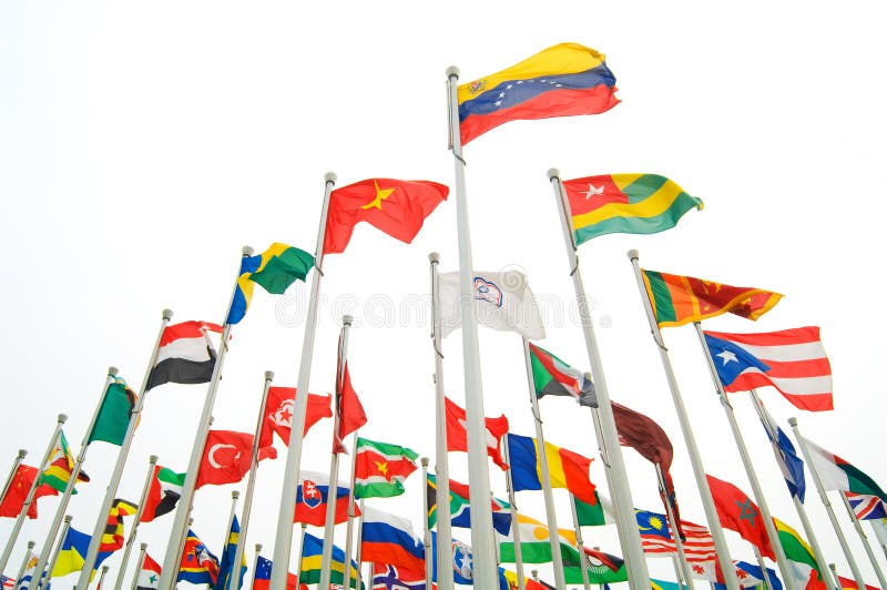 Countries flags flying stock image. Image of develop - 17690155