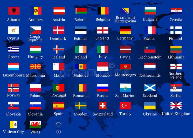 Europe Map Mixed with Countries National Flags. All European Flags ...