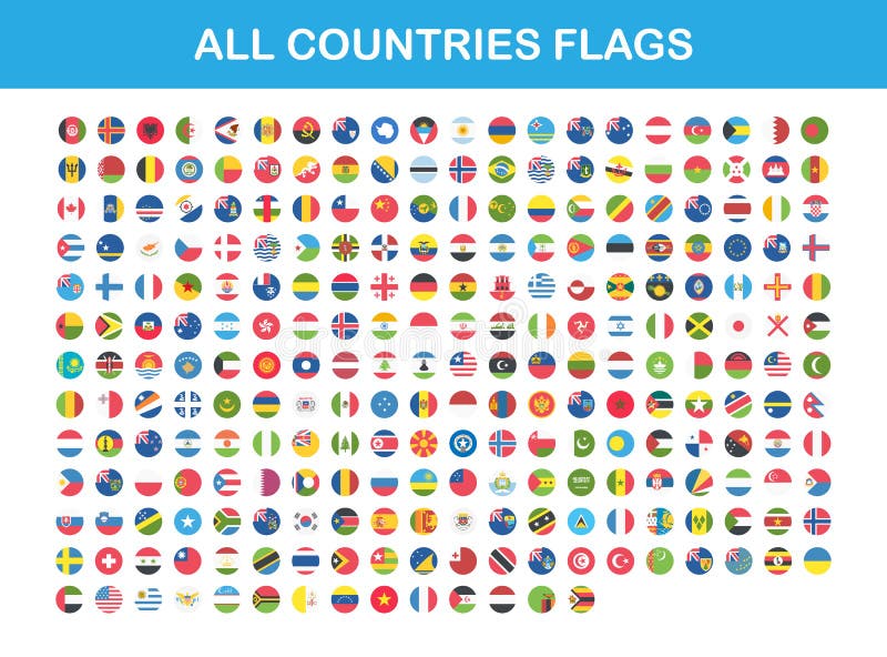 Set of Round Flags World Vector Icons. Most Popular Country Flags in ...