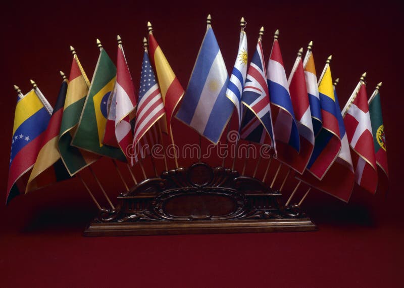 Flags from All Over the World on the Table in the Conference Stock ...