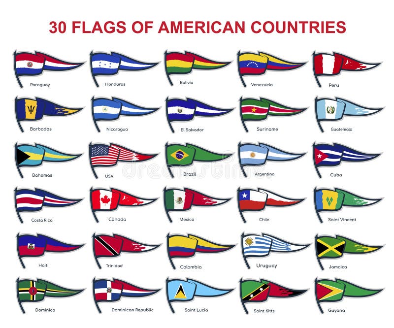 30 Flags of American Countries Stock Illustration - Illustration of ...