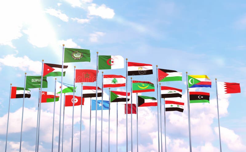 The Flags of the 22 Arab Countries Ripple in the Sky Stock Photo ...
