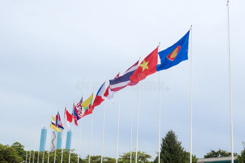 The Flags of Association of Southeast Asian Nations the Clear Blue Sky ...
