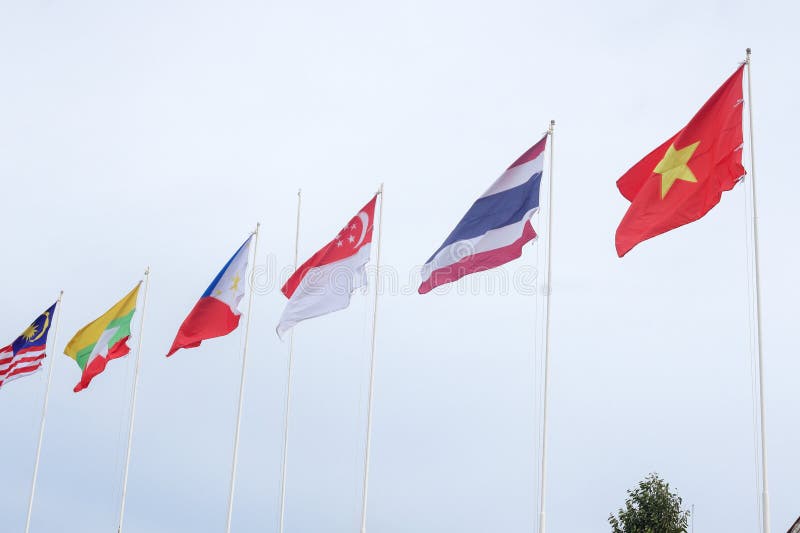 The Flags of Association of Southeast Asian Nations the Clear Blue Sky ...
