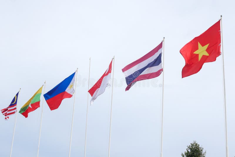 The Flags of Association of Southeast Asian Nations the Clear Blue Sky ...