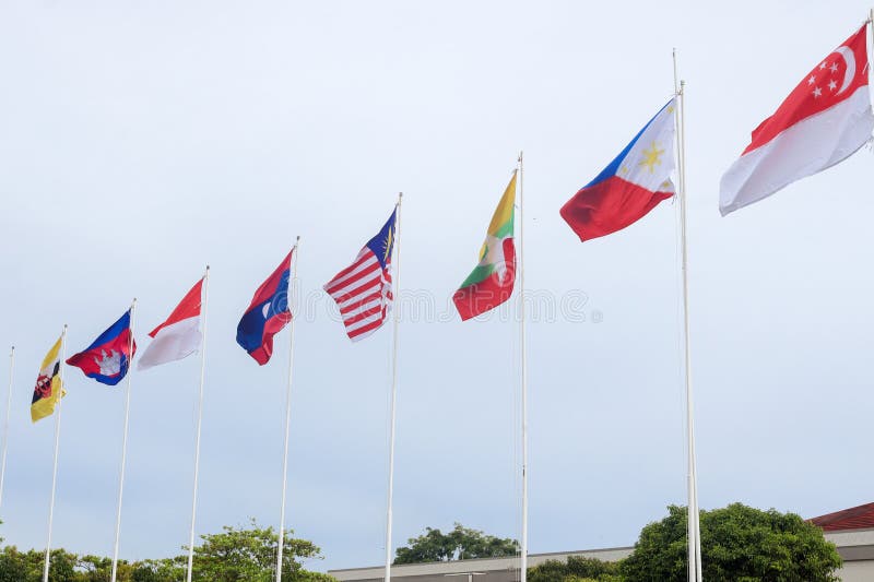 The Flags of Association of Southeast Asian Nations the Clear Blue Sky ...
