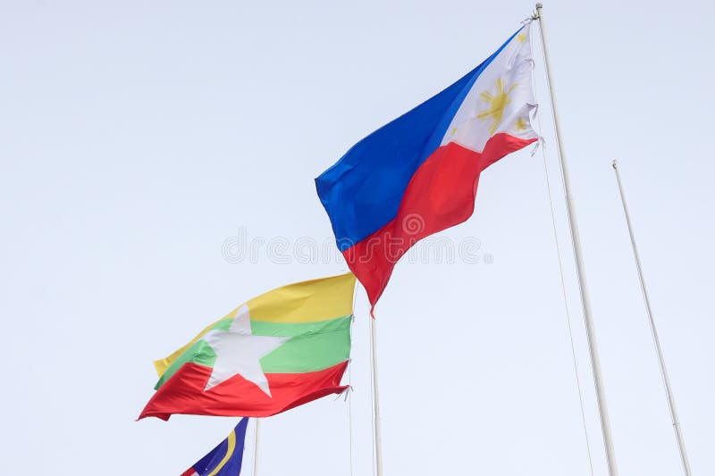 The Flags of Association of Southeast Asian Nations the Clear Blue Sky ...