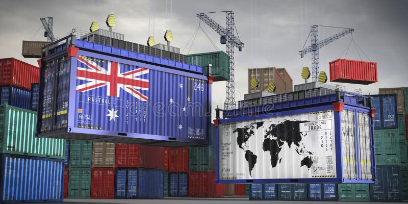 Flags of Australia and World Map on Cargo Containers - International ...