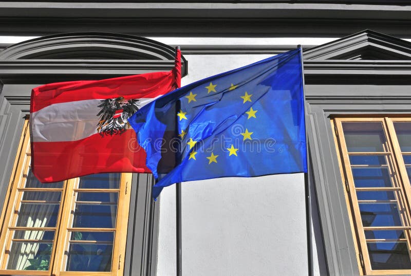 Flags of Austria and EU stock photo. Image of embassy - 53054430