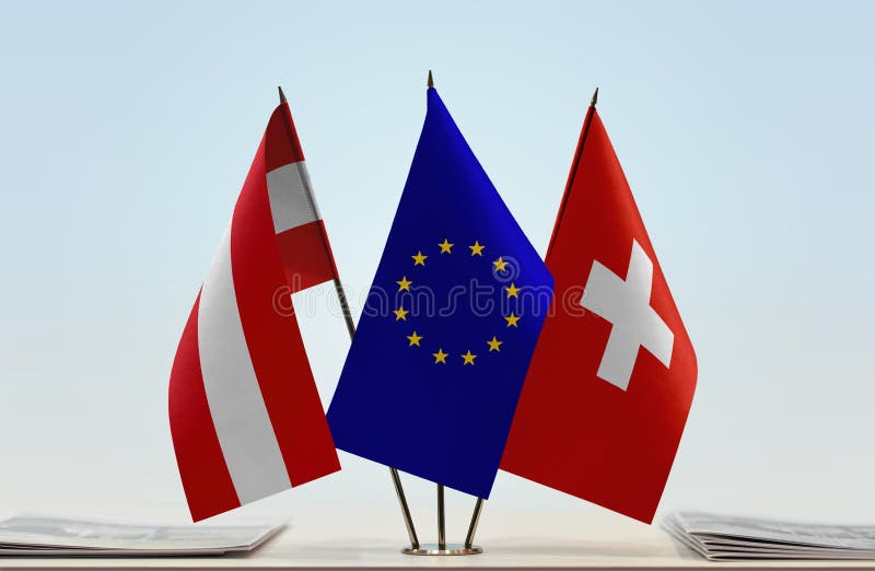 Flags of Austria European Union and Switzerland Stock Photo - Image of ...