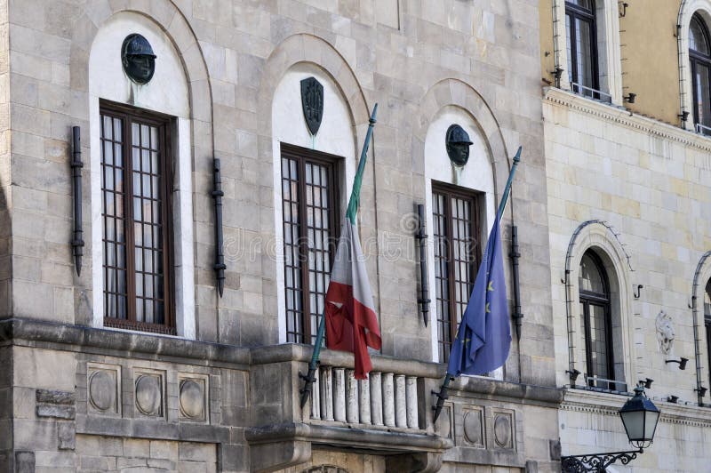 Flags and Balconies in Lucca Italy Stock Image - Image of europe, flags ...