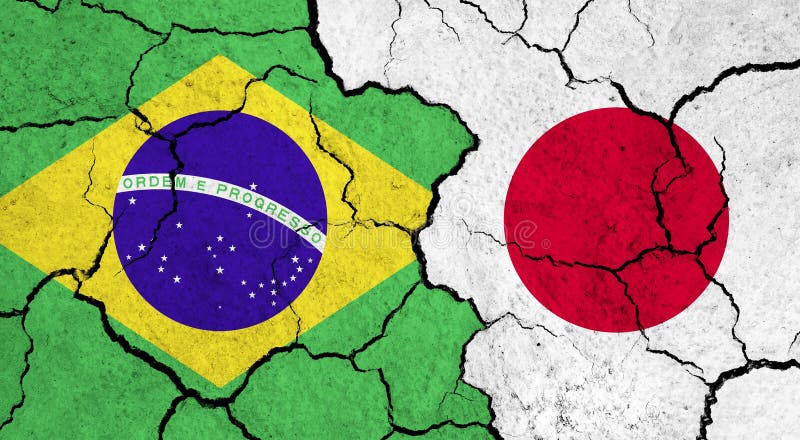 Flags of Brazil and Japan on Cracked Surface Stock Illustration ...