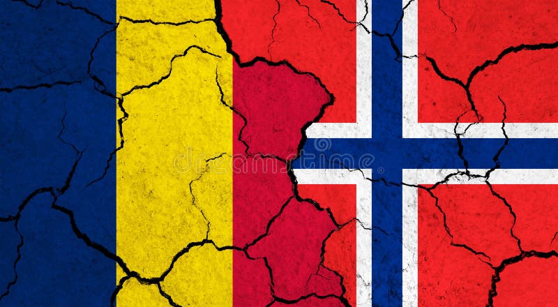 Flags of Chad and Norway on Cracked Surface Stock Illustration ...