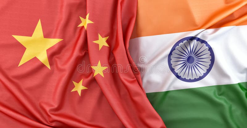 Flags of China and India. 3D Rendering Stock Illustration ...