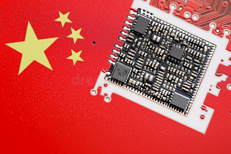 Flags of China and U.S. on a Circuit Board Symbolize Global Technology ...