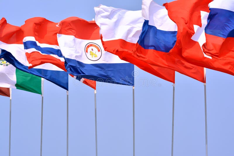 Countries flags flying stock image. Image of develop - 17690155