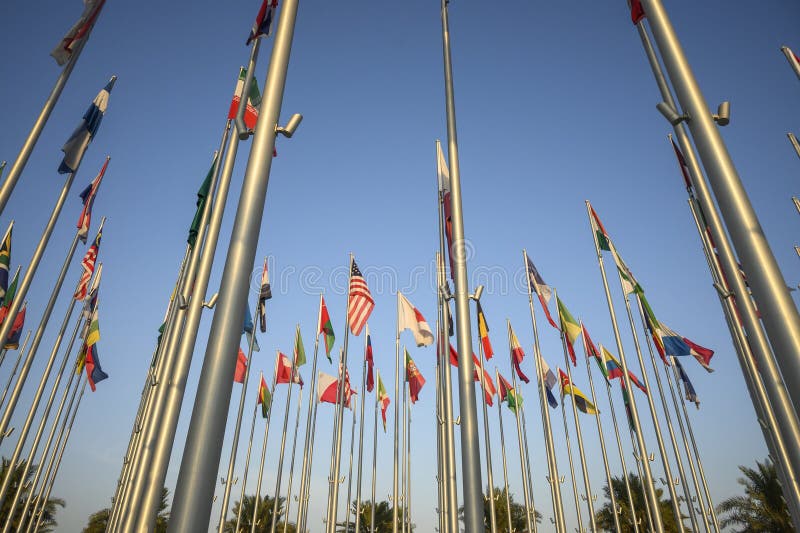 Flags of Countries in Doha, Qatar Stock Image - Image of qatar, arab ...