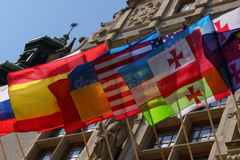 The Flags of the Countries Participating in the Conference Fluttering ...