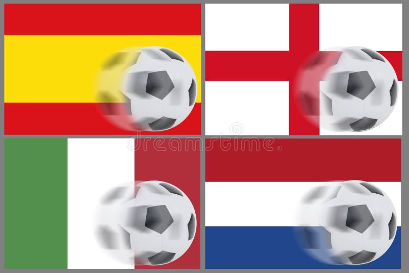 Flags from 4 Countries and Rolling Football Stock Illustration ...