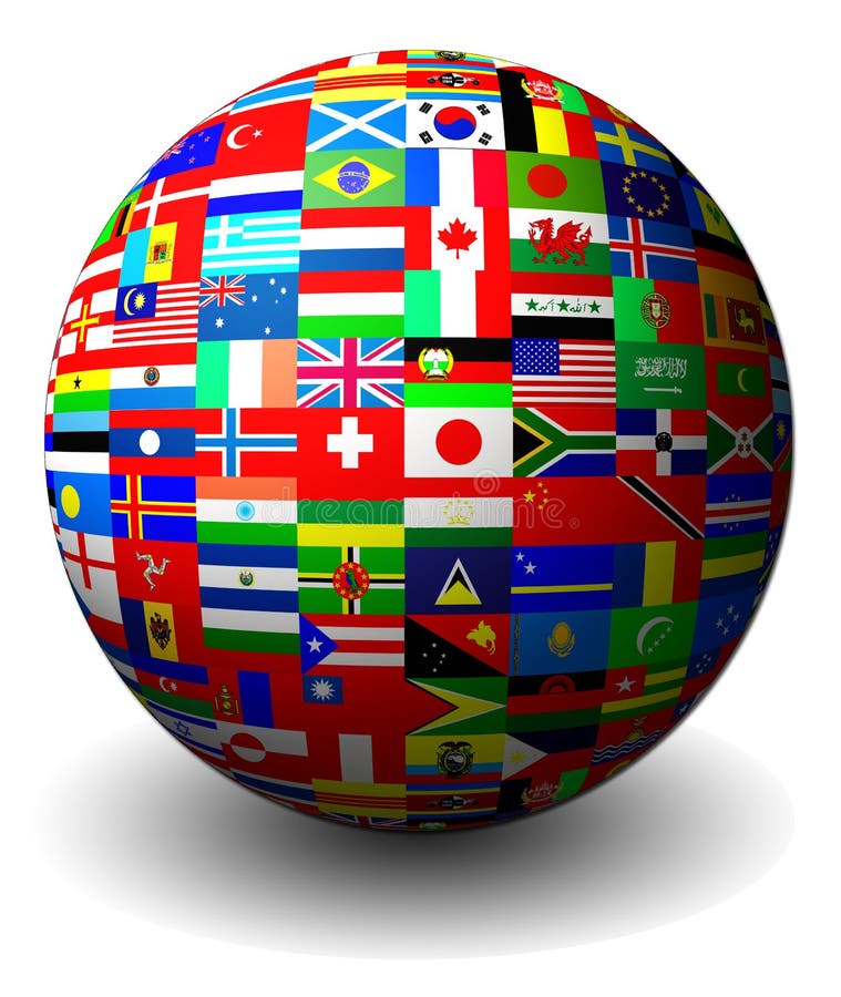 Flags of Countries Set in a Sphere Stock Illustration - Illustration of ...