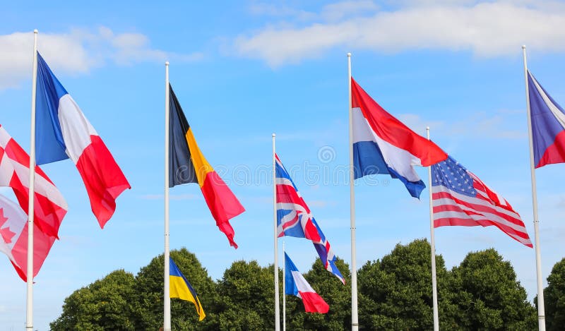 Flags of Countries Waving during the Meeting Stock Image - Image of ...