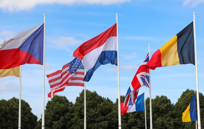 Flags of Countries Waving during the Meeting Stock Photo - Image of ...