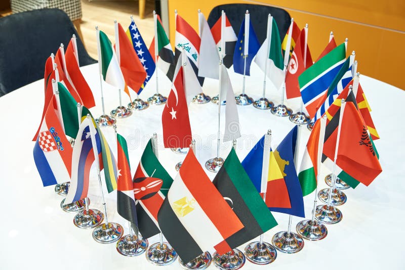 Flags of Countries of World on Negotiating Table Stock Photo - Image of ...