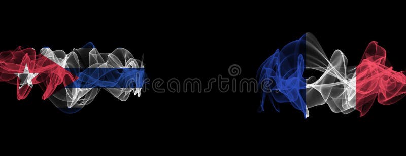 Flags of Cuba and France on Black Background, Cuba Vs France Smoke ...