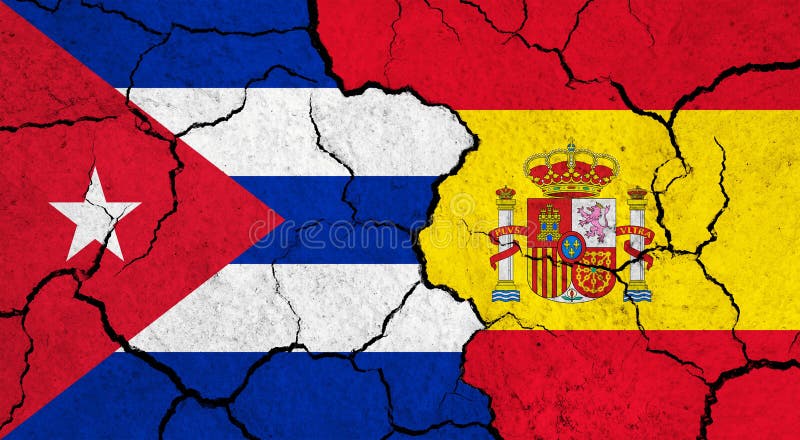 Flags of Cuba and Spain on Cracked Surface Stock Illustration ...