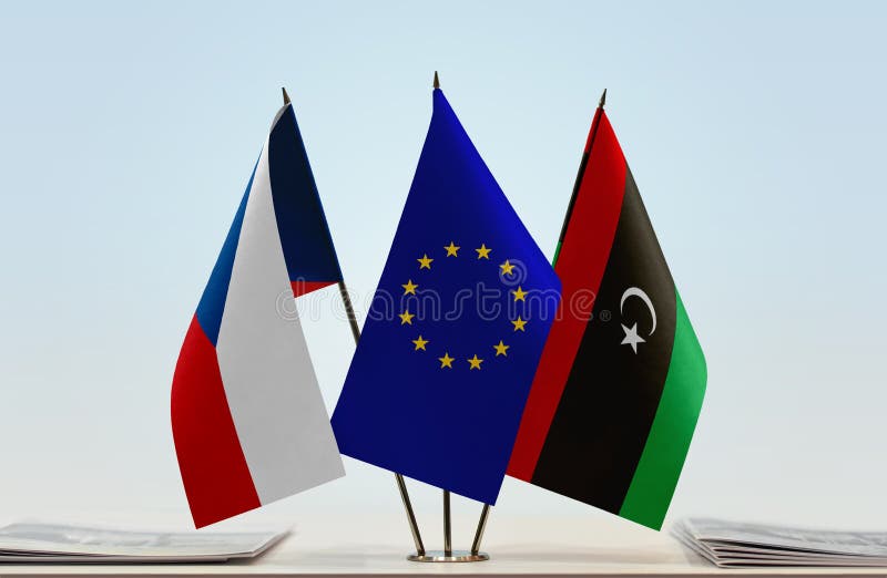 Flags of Czech Republic EU and Libya Stock Image - Image of middle ...