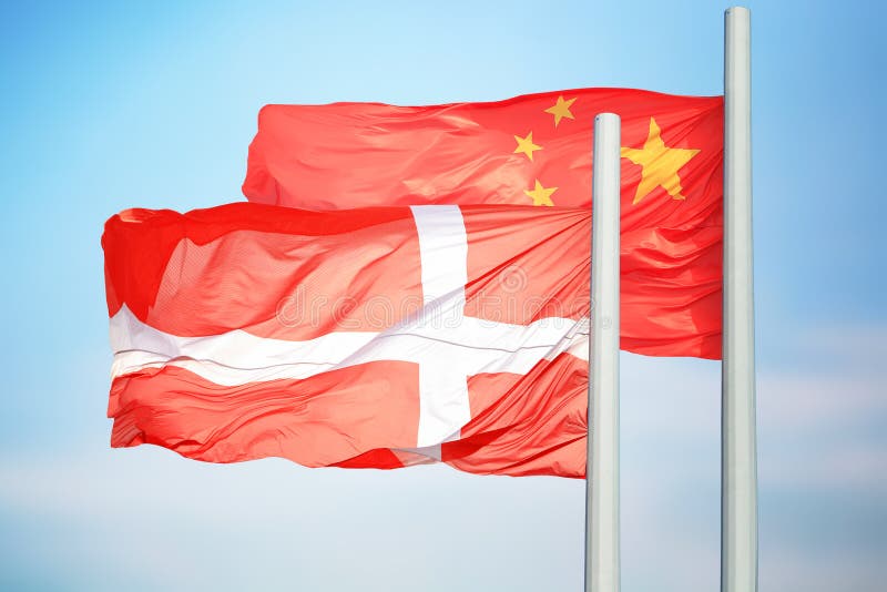 Flags of Denmark and China stock photo. Image of fabric - 167341702