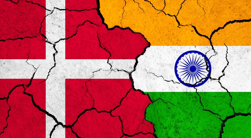 Flags of Denmark and India on Cracked Surface Stock Illustration ...