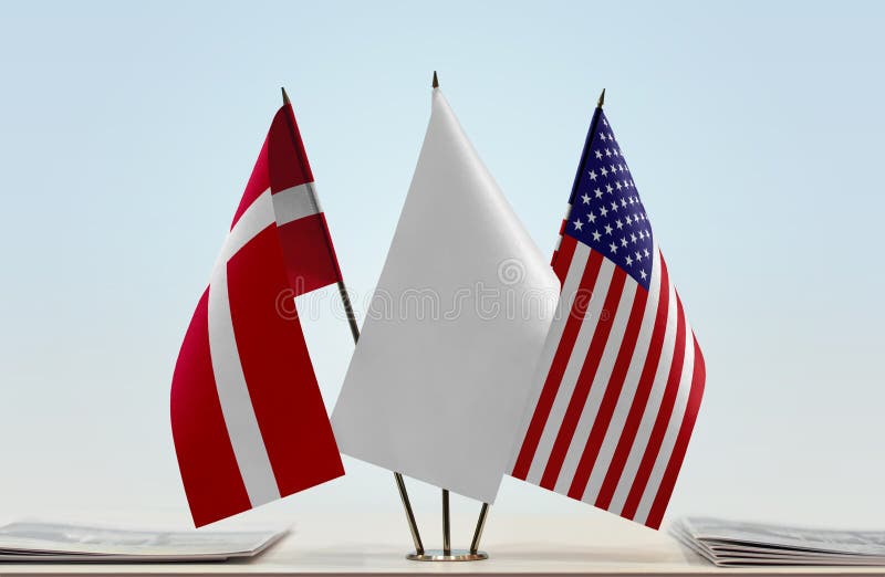 Flags of Denmark and USA stock photo. Image of clean - 124145856