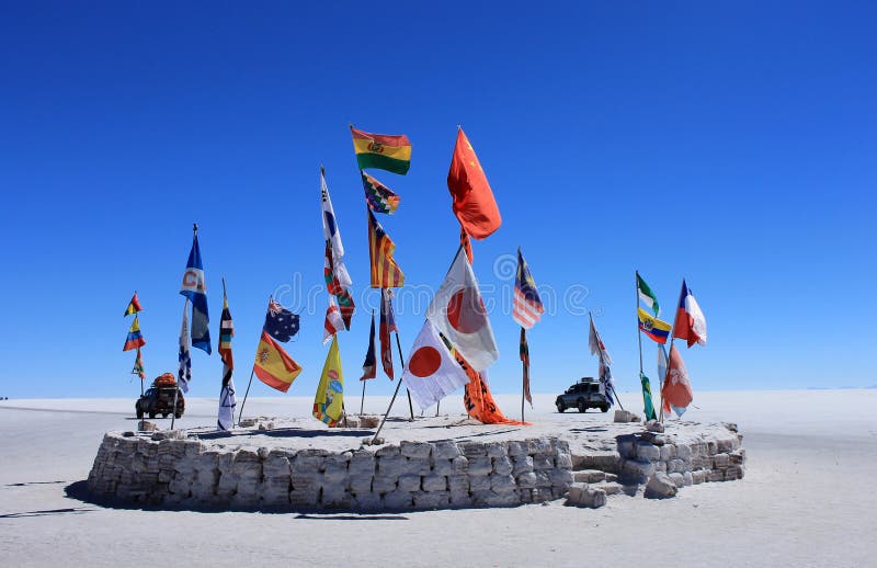 Flags in desert of Uyuni stock photo. Image of kingdom - 26798666