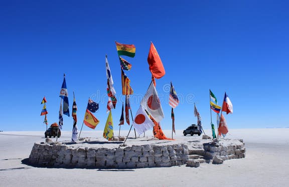 Flags in desert of Uyuni stock photo. Image of kingdom - 26798666